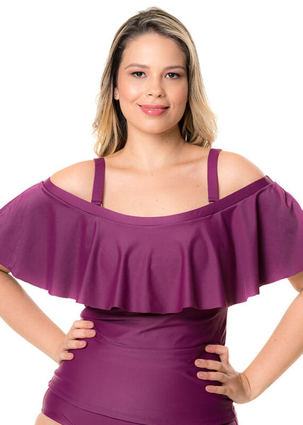 Top tankini hombros descubiertos uva – Kinira